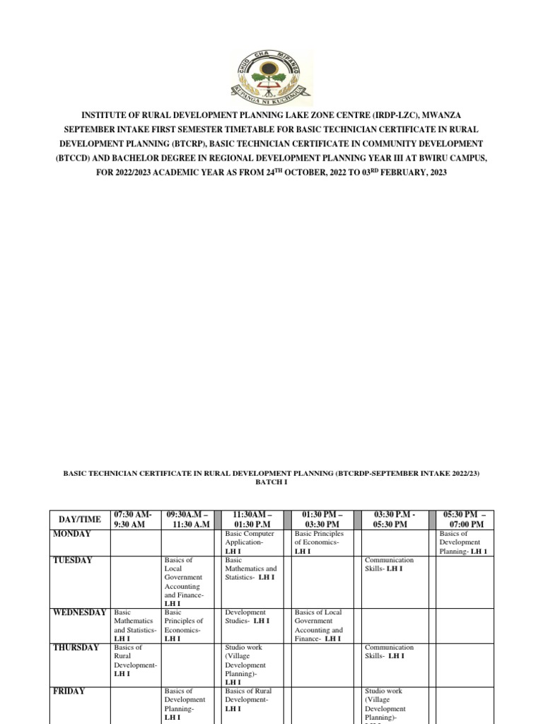 Revised - First Semester Timetable Bwiru Campus | PDF | Accounting