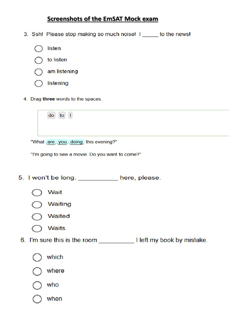 Screenshots of The EmSAT Mock Exam | PDF