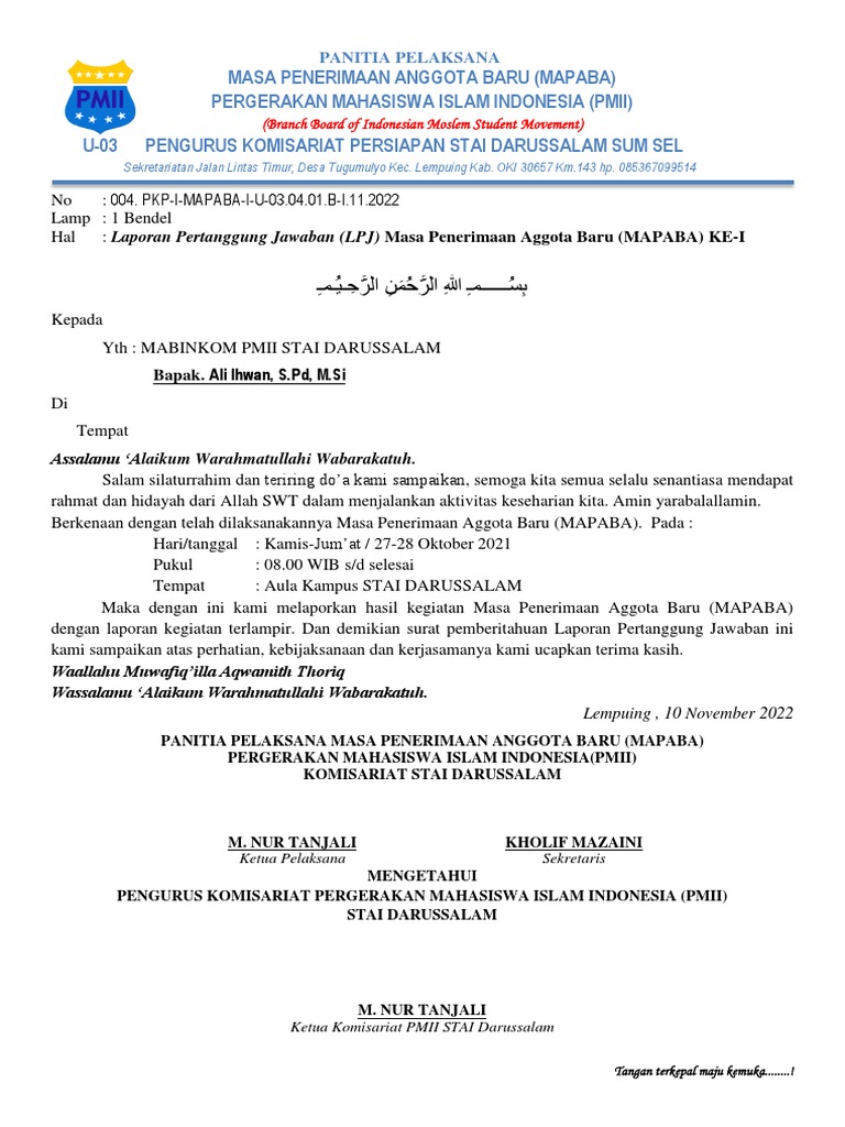 LPJ A4 Mapaba Komisariat Stai Darussalam | PDF