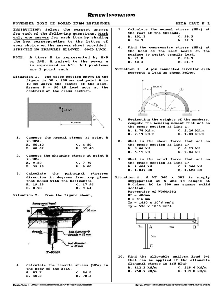 CE Board Exam Review: Nov 2022 | PDF | Stress (Mechanics) | Bending