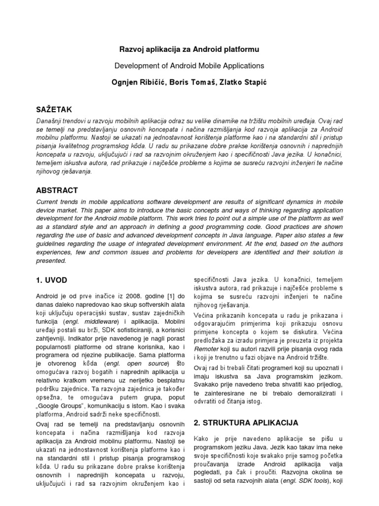 Razvoj Aplikacija Za Android Platformu | PDF