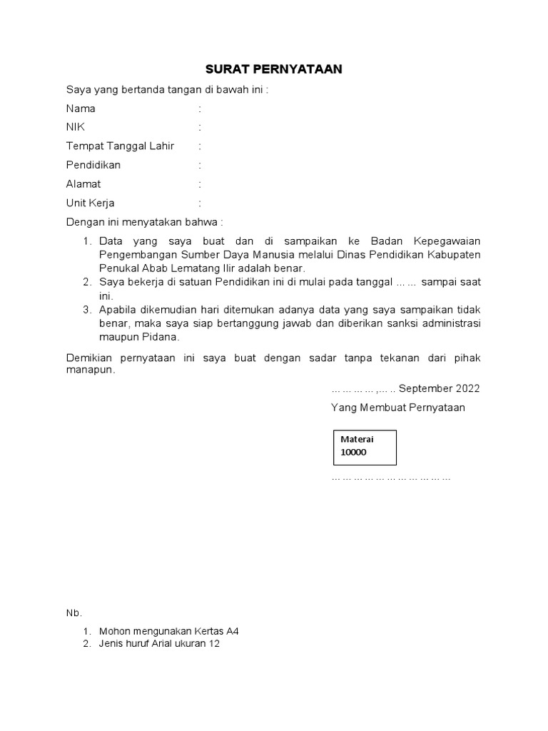 Surat Pernyataan Tanggung Jawab Guru | PDF | Karier & Perkembangan