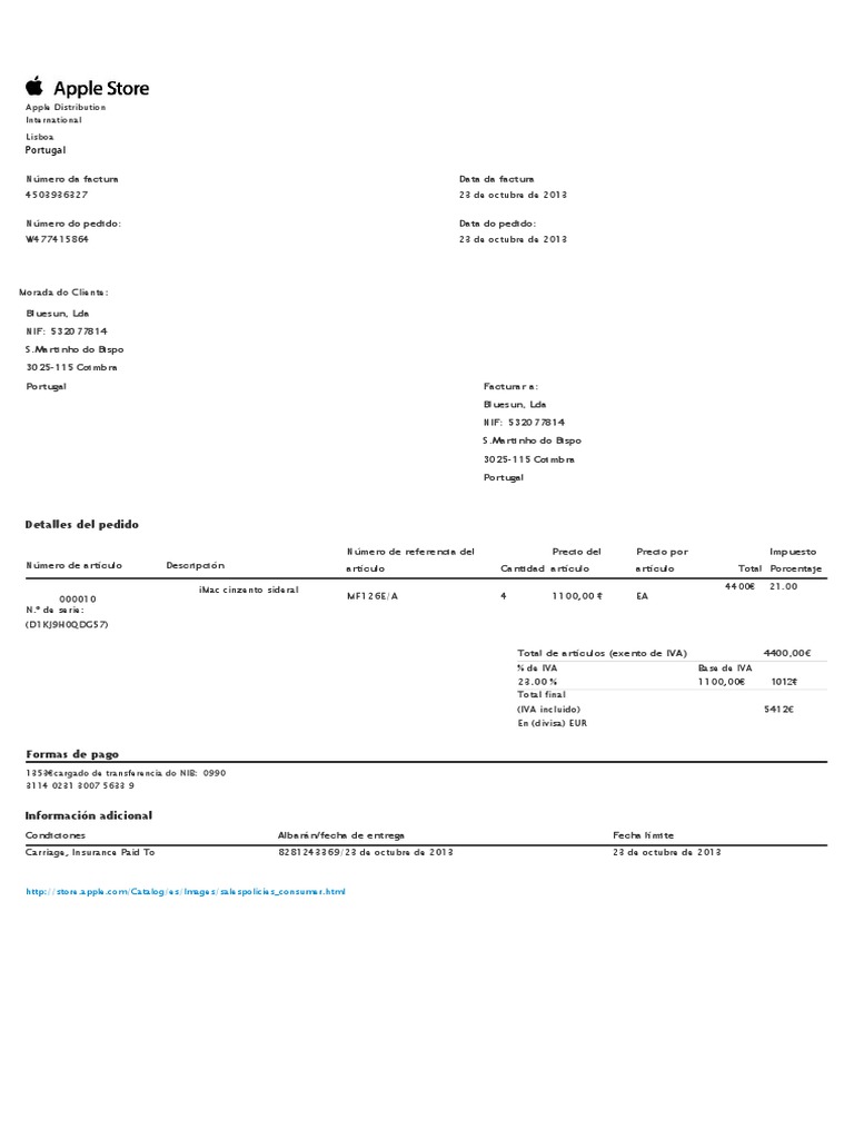 Factura Apple Care | PDF | Contabilidad | Documentos empresariales