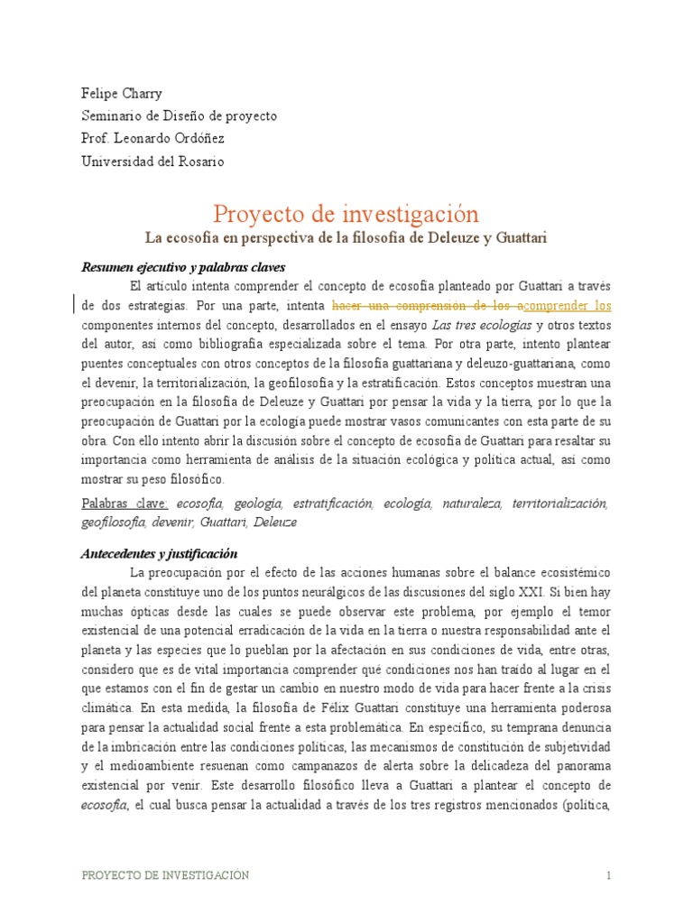Felipe Charry, 1a Versión Del Anteproyecto | PDF | Gilles Deleuze