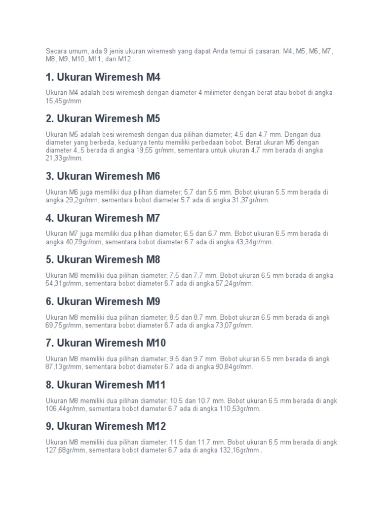 Dimensi Wiremesh | PDF