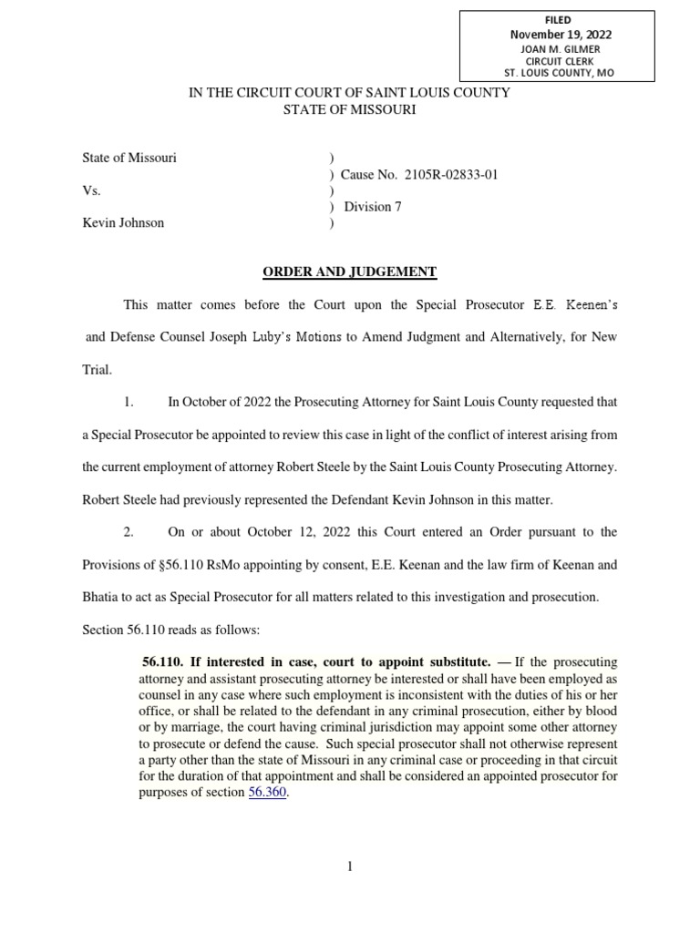 Kevin Johnson Order 11-19-2022 | PDF | Prosecutor | Judgment (Law) Kevin Johnson Order 11-19-2022 | PDF | Prosecutor | Judgment (Law)