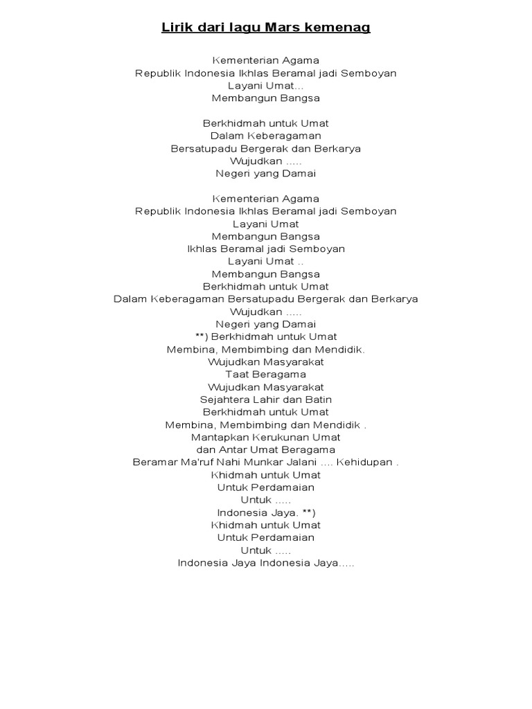 Lirik Dari Lagu Mars Kemenag | PDF