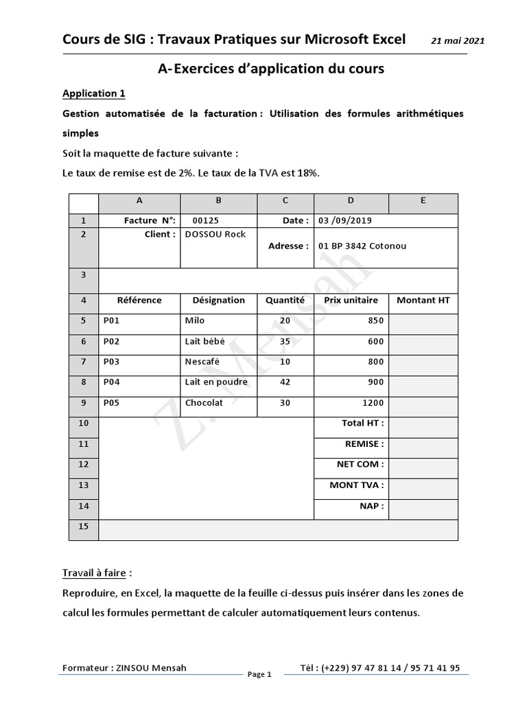Cours Sig | PDF | Microsoft Excel | Taxe sur la valeur ajoutée
