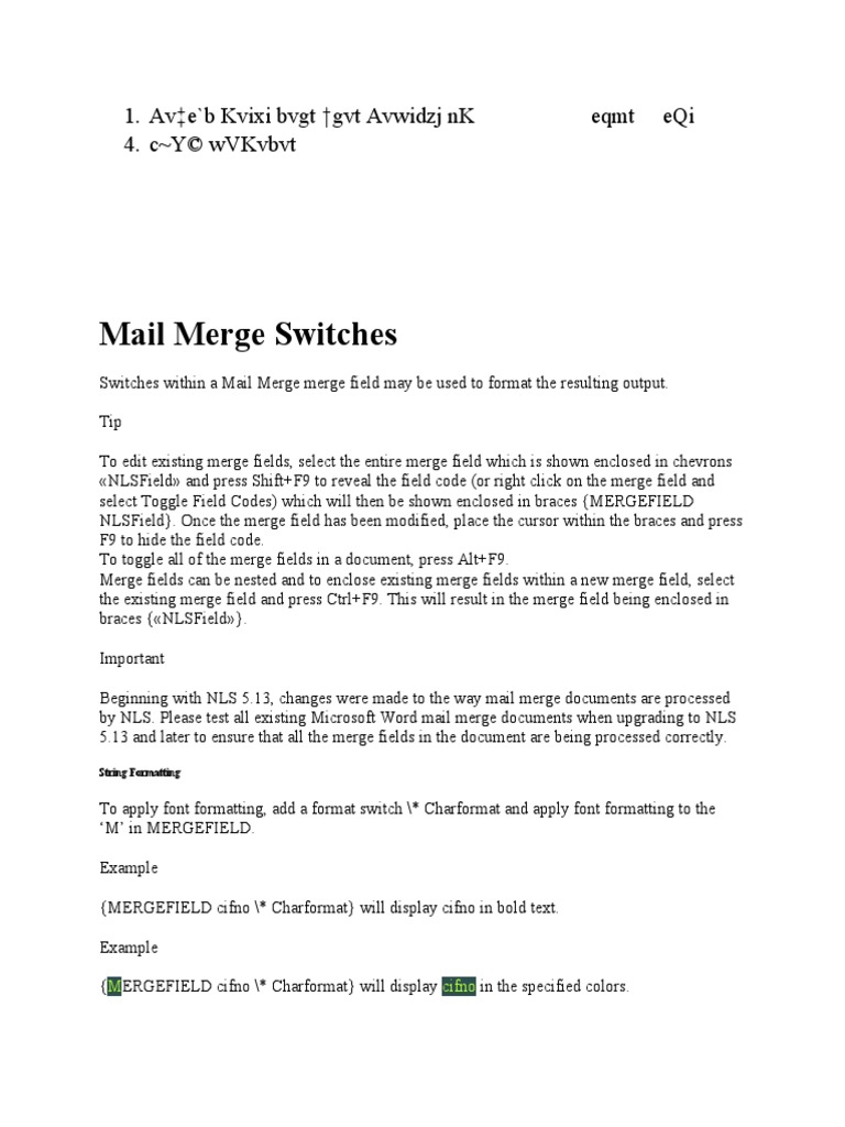 Toggle Switch Code For Mail Merge | PDF
