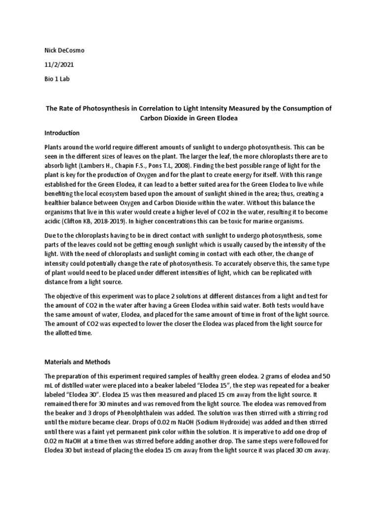 Writing Assignment 7 Final Report Nick Decosmo | PDF | Carbon Dioxide | Photosynthesis
