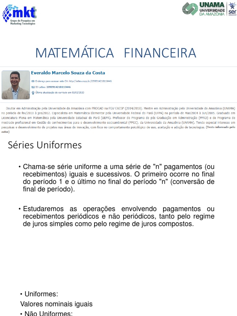 Aula - 9 - Séries Uniformes | PDF | Fluxo de caixa | Juros