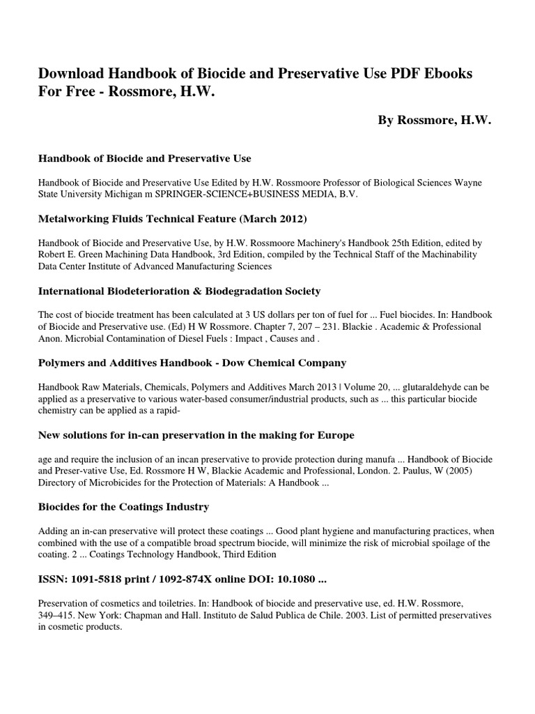 Handbook of Biocide and Preservative Use P 3446882 | PDF | Materials ...