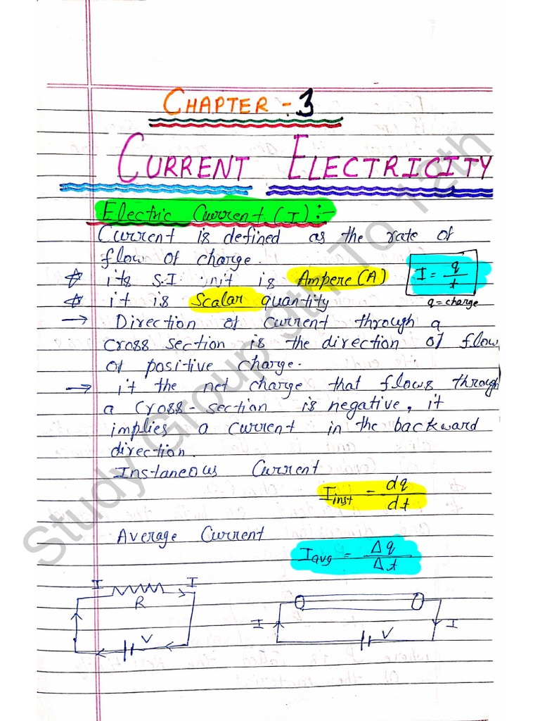 Chapter 3 CURRENT ELECTRICITY Physics Class 12th Handwritten PDF Notes ...