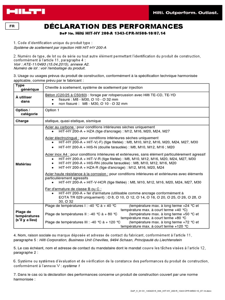 Déclaration Des Performances | PDF