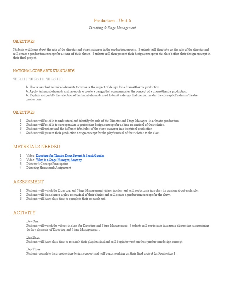 Guiding Students Through the Roles of Director and Stage Manager: A ...