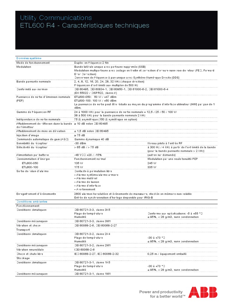Caracteristiques Techniques ETL600 R4 - 2012 | PDF