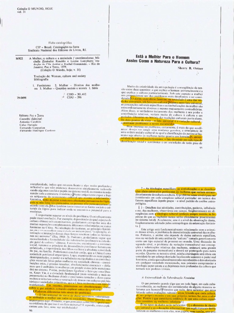 1 ORTNER, Sherry Está A Mulher para o Homem Assim Como A Natureza para ...
