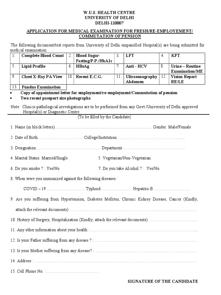 Medical Examination Application Form | PDF | Physical Examination ...