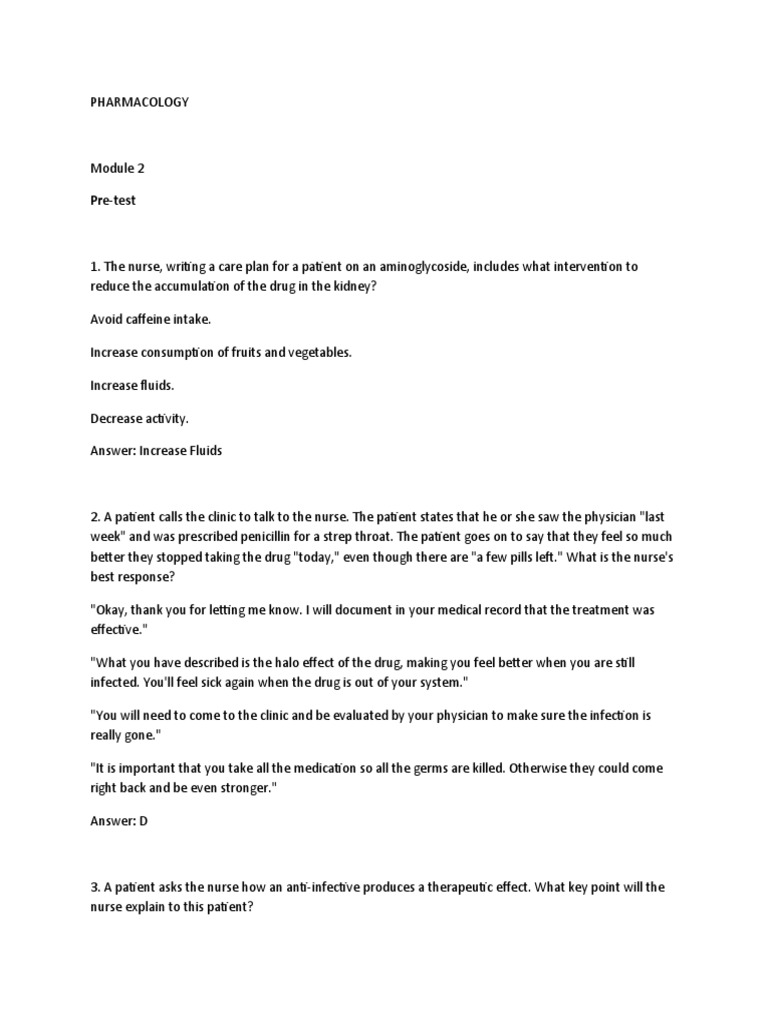 Pre-Test Pharma Module 2 (Answers Key) | PDF