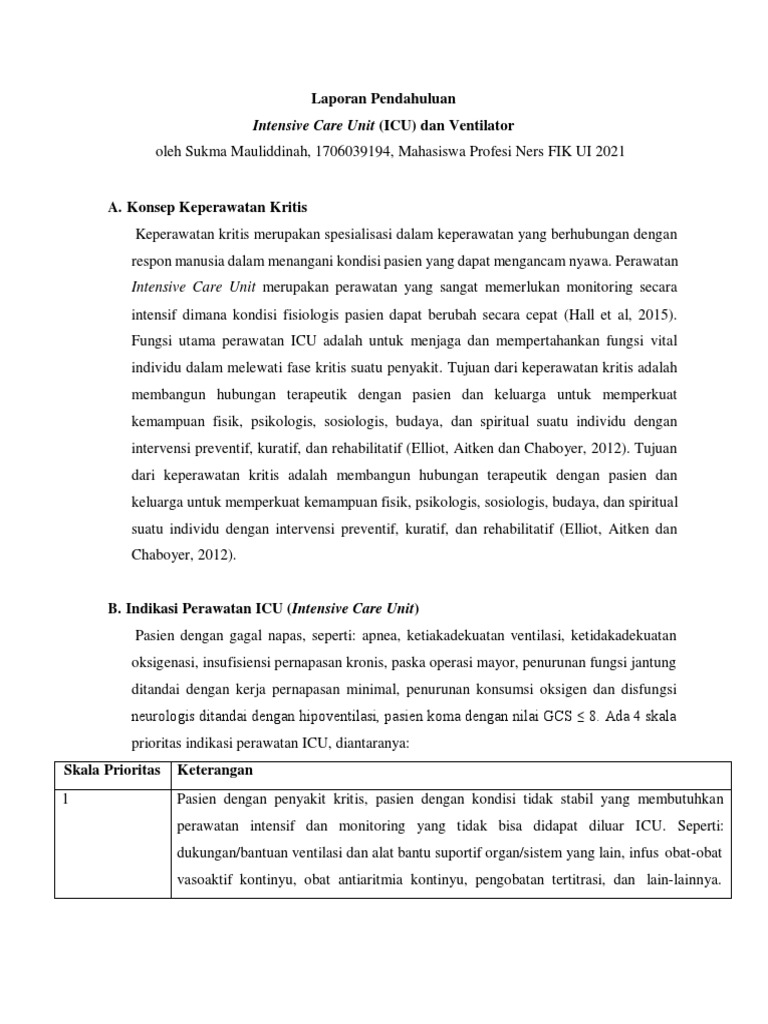 Laporan Pendahuluan ICU Dan Ventilator | PDF
