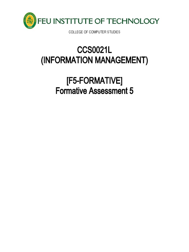 (F5-FORMATIVE) NEW Formative Assessment 5 | PDF | Pl/Sql | Table (Database)