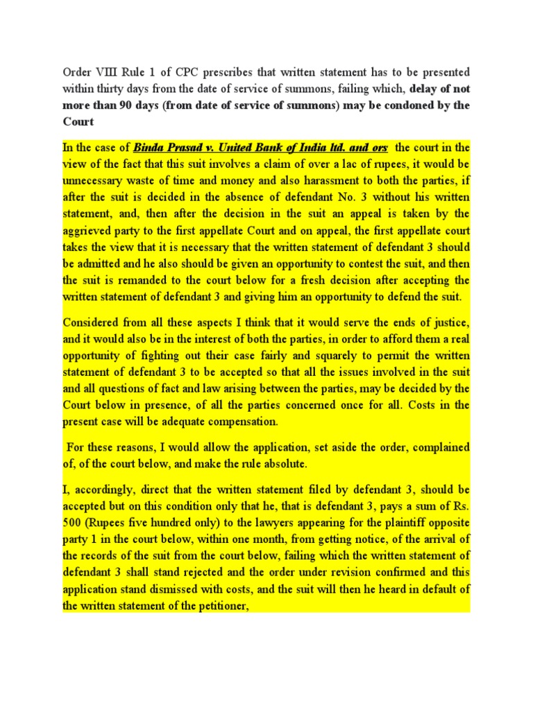 Condonation of Delay in Written Statement | PDF