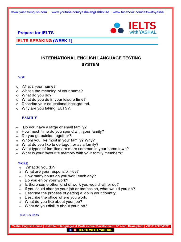 IELTS SPEAKING WEEK 1 by | PDF | Career & Growth
