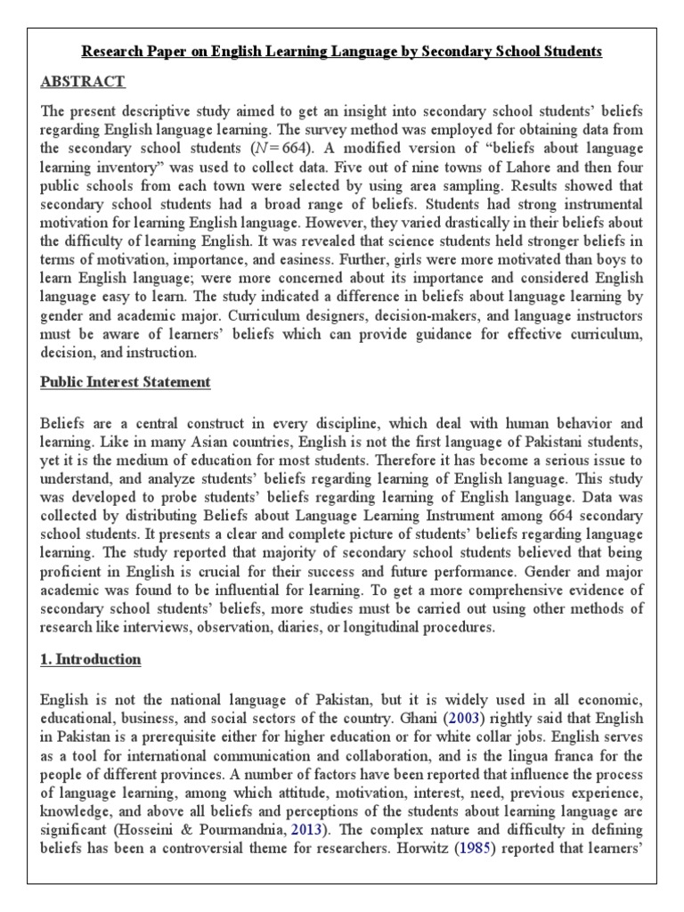 Secondary Students' Beliefs on English Learning | PDF | Foreign ...