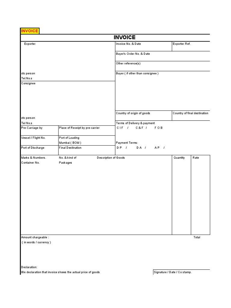Performa Invoice - Export | PDF