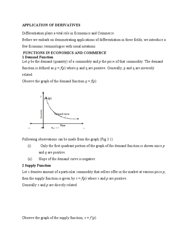Application of Derivatives Notes | PDF | Supply (Economics) | Demand Curve