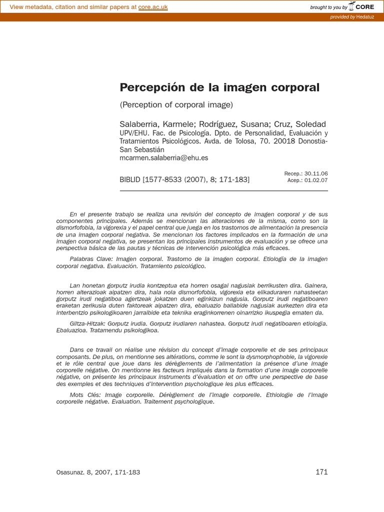 Percepción de La Imagen Corporal: (Perception of Corporal Image ...