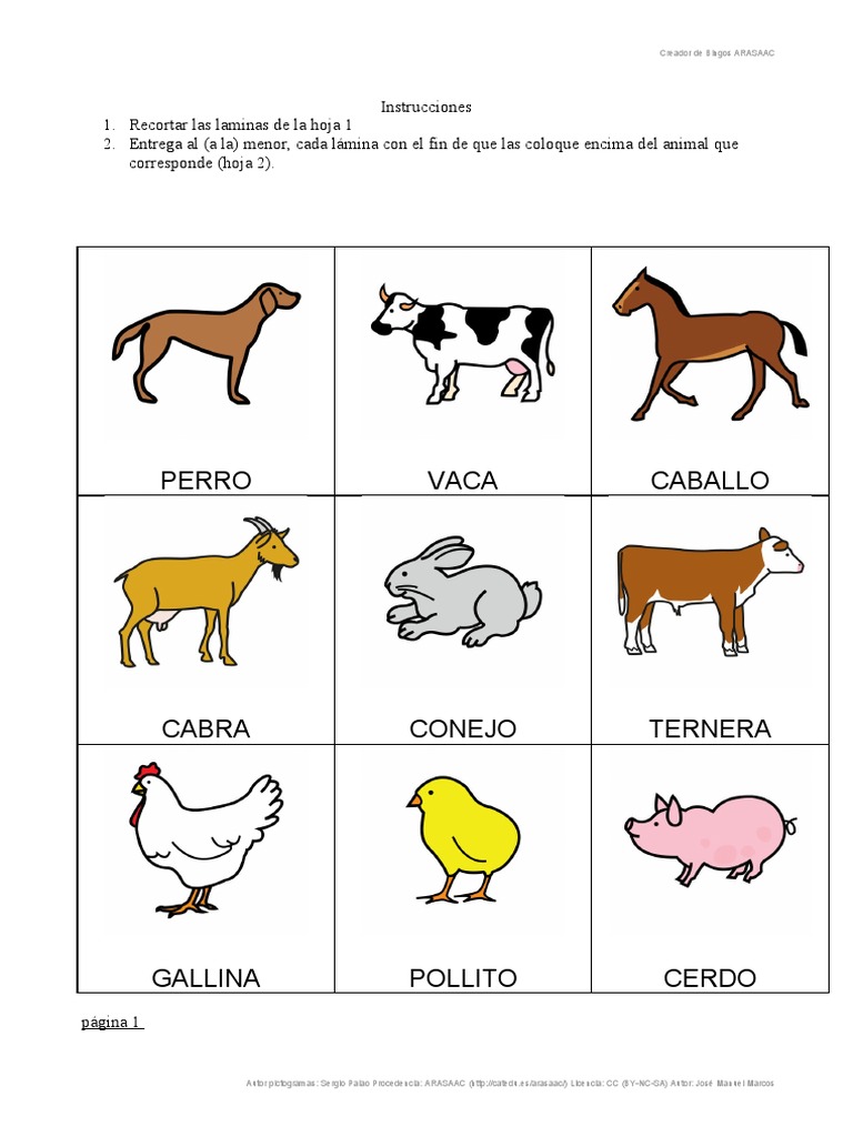 Bingo de Animales Domesticos 2 Cartones 3x3 | PDF | Pollo | Mamíferos