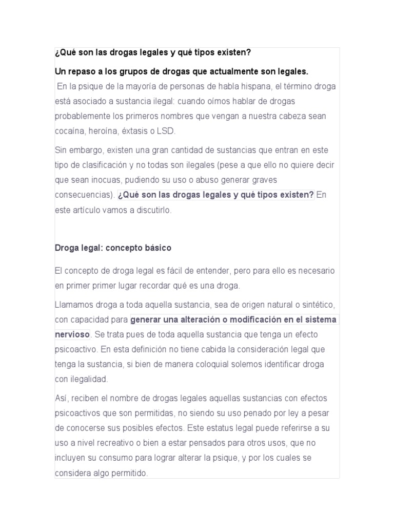 Qué Son Las Drogas Legales Y Qué Tipos Existen Descargar Gratis Pdf