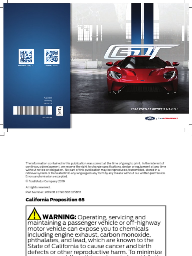 2020 Ford GT Owners Manual Version 1 - Om - EN US - 08 - 2019 | PDF ...