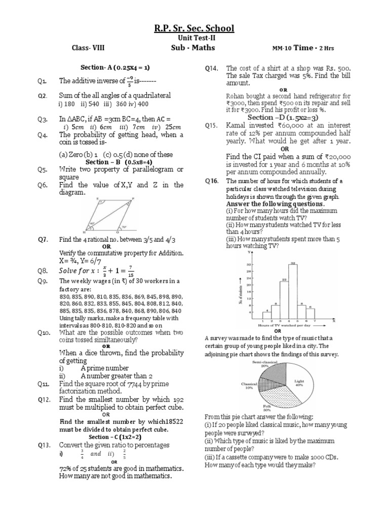 8th Class UT 2nd PPR | PDF | Mathematics