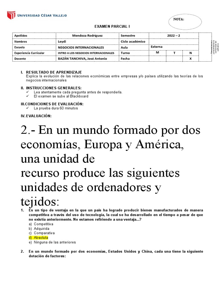 Copia de Examen Parcial I - Intro A Los NNII | PDF