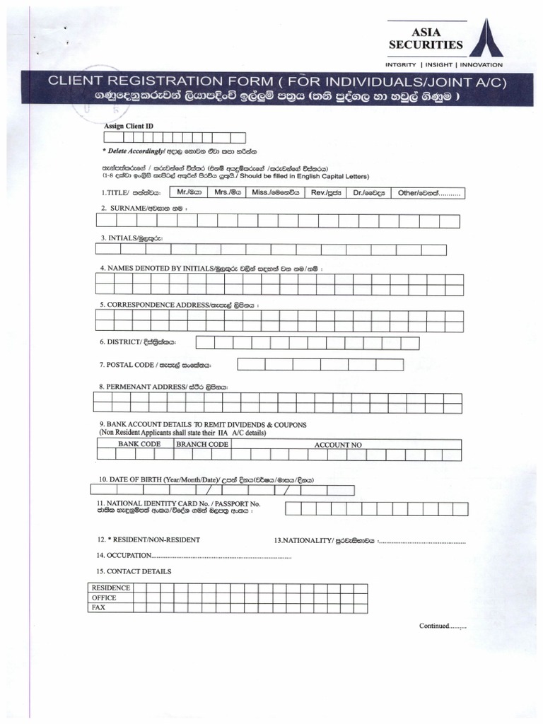 Asia Acount Open Individual & Joint Account | PDF