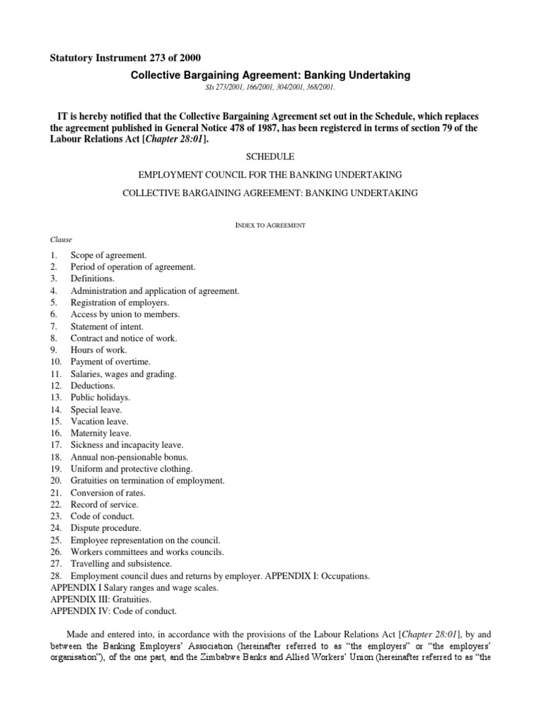 Banking Collective Bargaining Agreement | PDF
