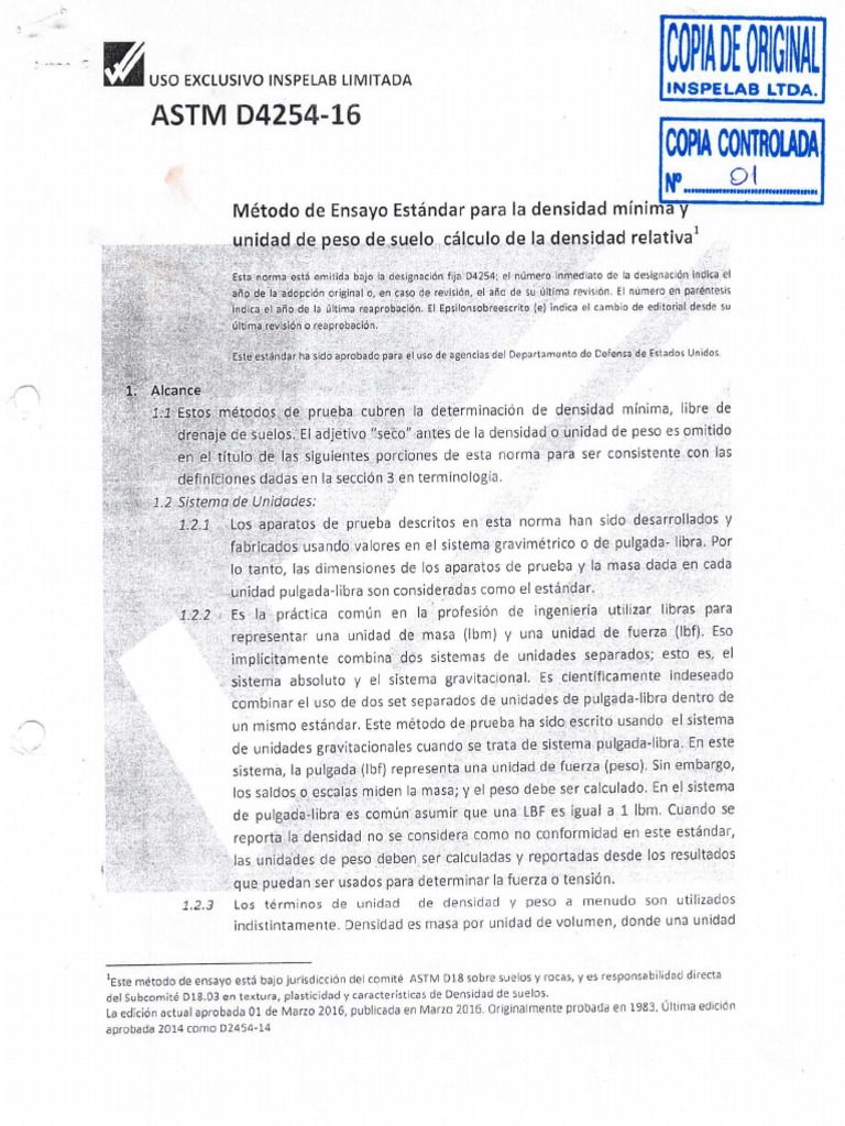 ASTM-D4254-16 Densidad Minima Calculo Densidad Relativa | PDF