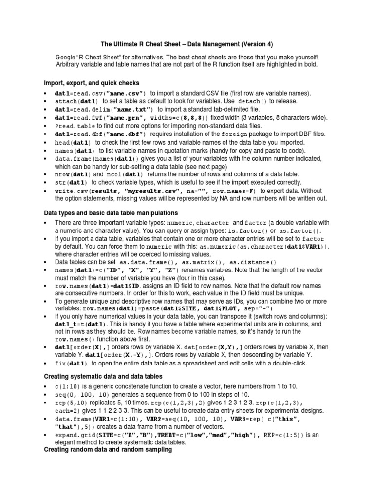 R - Cheat - Sheet With All Builtin Methods | PDF