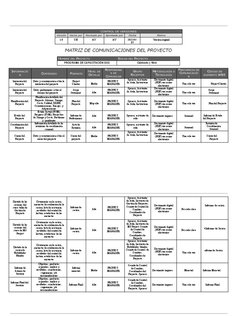 Matriz de Comunicaciones | PDF