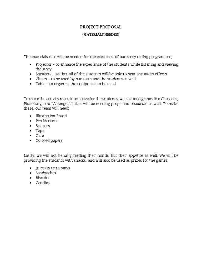 PROJECT PROPOSAL Material Needed | PDF