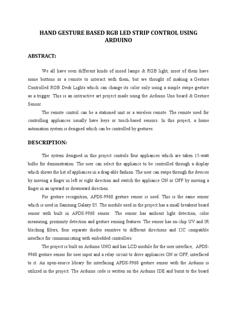 Hand Gesture Based RGB LED Strip Control | PDF | Arduino | Light Emitting Diode