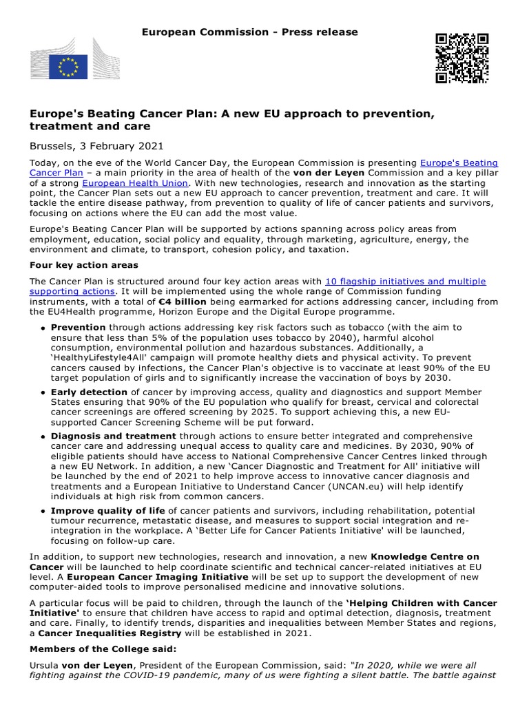 Europe S Beating Cancer Plan A New EU Approach To Prevention Treatment ...
