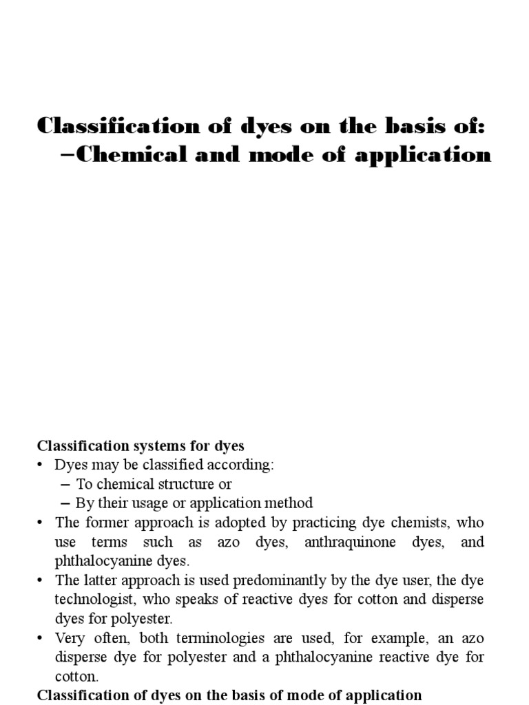 Classification of Dyes | PDF | Dye | Chemical Substances