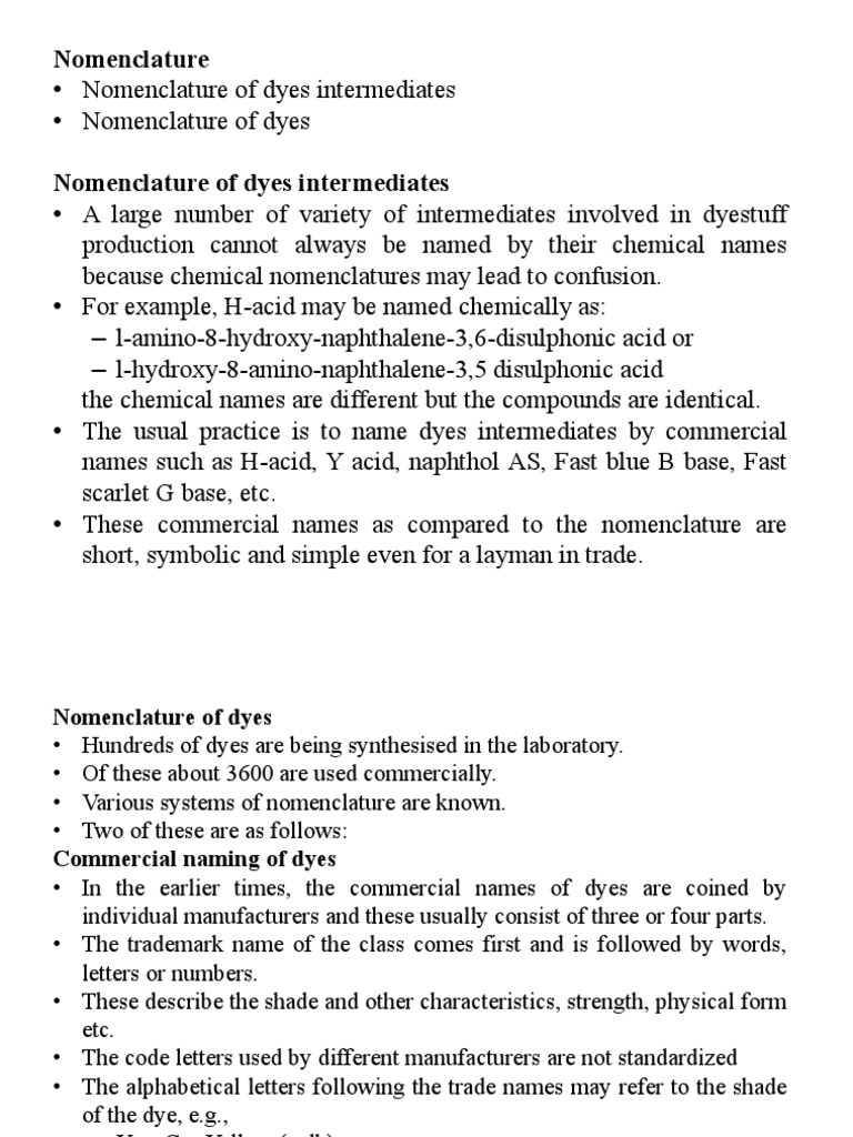Nomenclature of Dyes and Dyes Intermediates | PDF