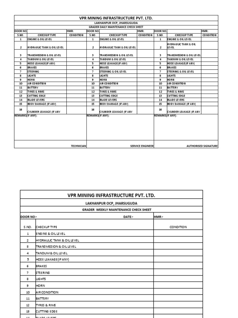 Grader Check Sheet | Download Free PDF | Automotive Industry | Transport