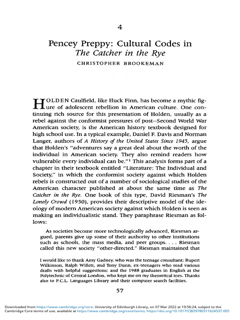 07.0 PP 57 76 Pencey Preppy Cultural Codes in The Catcher in The Rye | PDF