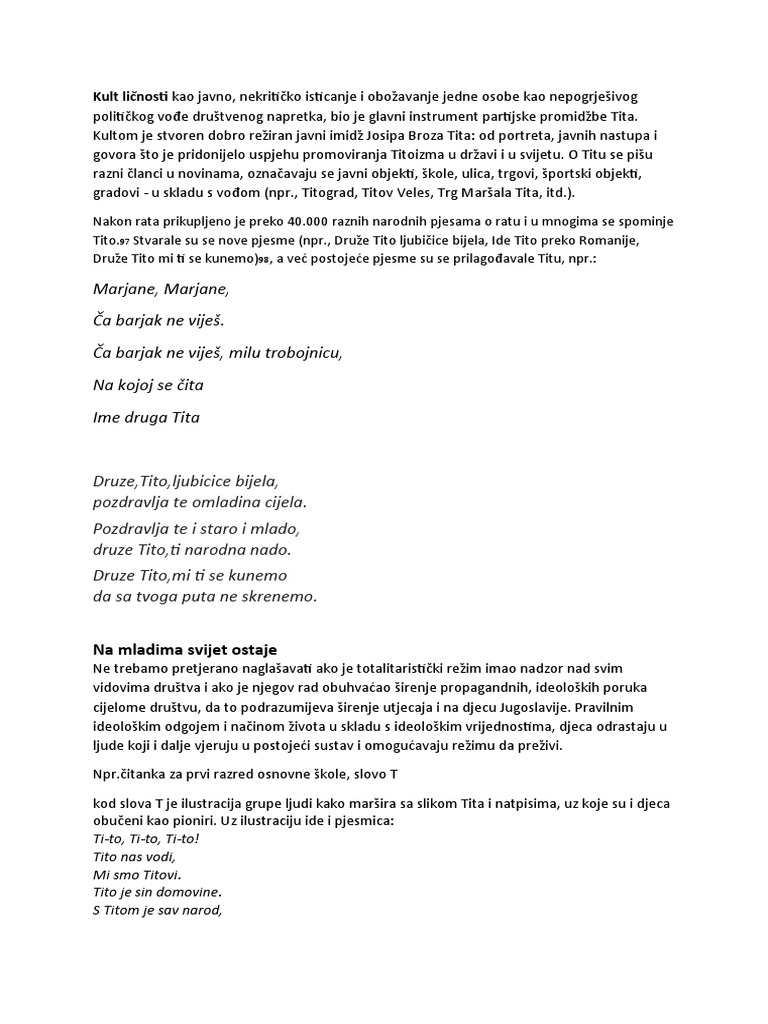 Kult Licnosti, Pioniri Maleni, Cenzura | PDF