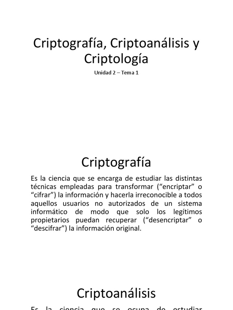 Criptografía, Criptoanálisis y Criptología: Unidad 2 - Tema 1 | Descargar gratis PDF | Cifrado ...